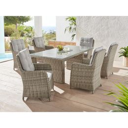 Konifera Garten-Essgruppe »Venedig« Set, 6x Sessel, 1x Tisch 200x100x75 cm, inkl. Auflagen, Alu, Polyrattan, 19 Stk. tlg. Tischplatte aus 5mm...