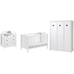 Vipack Babyzimmer-Komplettset »Amori 4-tlg. mit Herz-Ornamenten, MDF/Massiv weiß lackiert« 4 Stk. tlg. weiß