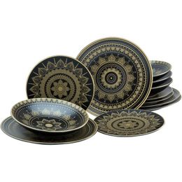 Creatable Teller-Set »Mandala Gold« Service, goldene orientalische Motive, 12 Teile, für 4 Personen schwarz/goldfarben