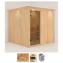 Karibu Sauna »Rodin« Set, 9-kW-Ofen mit integrierter Steuerung naturbelassen