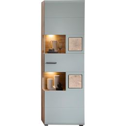 Innostyle Vitrine »FUN PLUS II« 2 Stk. tlg. Glastür, 7 Fächer, Softclose, ABS Kantenschutz schilfgrün Basalt mit Absetzung Oberböden und Blende