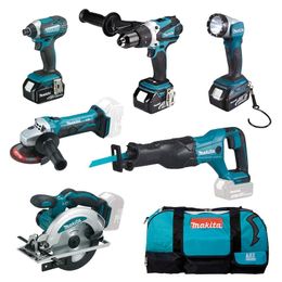 Makita Elektrowerkzeug-Set »»DLX6046 Akku-Spezialset LXT«« 8 Stk. tlg. Heimwerker-Set, Inkl. 3 Akkus, Ladegerät und Transporttasche Blau, schwarz