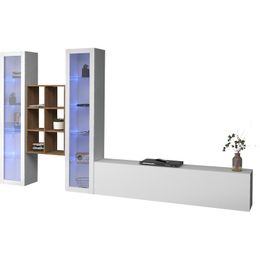 Inosign Wohnwand »Maruska« 1 Stk. tlg. weiß hochglanz/weiß hochglanz Set besteht aus 1 Vitrine, 1 Lowboard, 1 Highboard und 2 Wandregalen