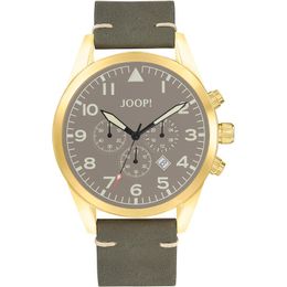 JOOP! Chronograph Armbanduhr, Quarzuhr, Herrenuhr, Stoppfunktion, Lederarmband dunkelgrau Geschmackvoller Herrenchronograph