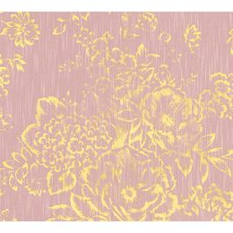 ARCHITECTS PAPER Textiltapete »Metallic Silk« floral glänzend matt samtig Barocktapete Tapete Blumen gold/rosa B/L: 0,53 m m x 10,05 m m