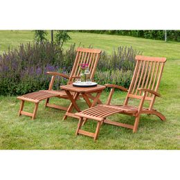 Merxx Gartensessel »Deckchair« Set, 2x Sessel, 1x Klapphocker, 3 Stk. tlg. inkl. 1x Klapphocker braun