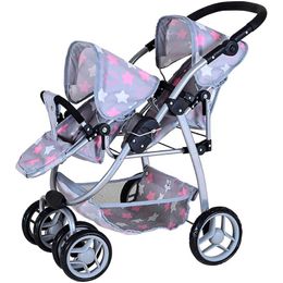 KNORRTOYS Puppen-Zwillingsbuggy »Milo« star grey pink