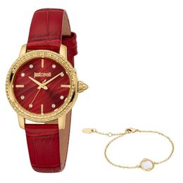 JUST cavalli time Quarzuhr »Euforia« Armbanduhr, Damenuhr, Lederarmband, Ideal auch als Geschenk, analog Rot-weinrot Aparte Armbanduhr