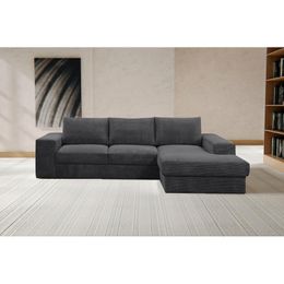 WERK2 Ecksofa &raquo;Rozzana Design Ecksofa mit hohem Komfort, zeitlos & elegant, L-Form,&laquo; in kuschelweichen Trendstoffen Cord, Breitcord und Pl&uuml;sch grau 90