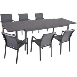 Garden Pleasure Garten-Essgruppe »NEREA« 1x Ausziehtisch, 6x Stapelstuhl, 7 Stk. tlg. ausziehbarer Tisch, Stühle stapelbar, geeignet für 6 Personen...