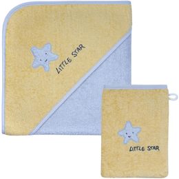 Wörner WÖRNER Handtuch Set »Little Star Kapuzenbadetuch 100/100 mit Waschhandschuh« mit Stickerei Stern mit Schriftzug gelb/chrom Obermaterial: 100%...