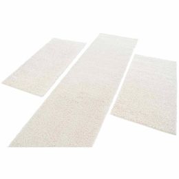 Carpet City Bettumrandung »Shaggi uni 500« Höhe 30 mm 3 Stk. tlg. Shaggy Bettvorleger, Uni-Farben, Läuferset Langflor, Weich weiß Obermaterial:...