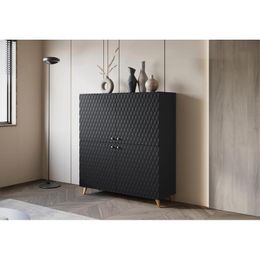 Inosign Highboard »HIGHBOARD PHUKET« 1 Stk. tlg. moderne Kommode mit 4 Türen und 8 Fächern, Breite 120 cm graphite schwarz matt/MDF/gold