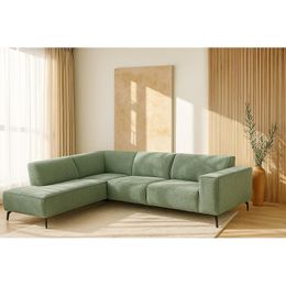 Places of Style Ecksofa »Lorcan, Breite 275 cm, weiches Sitzgefühl« mit schwarzen Metallfüßen, Lederoptik und in weichem Strukturstoff mint
