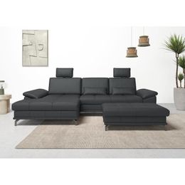Places of Style Ecksofa &raquo;Costello L-Form, B: 301 cm mit Sitztiefen-, Armteilverstellung &&laquo; 3 Nierenkissen, optional Bettfunktion & Bettkasten schwarz 