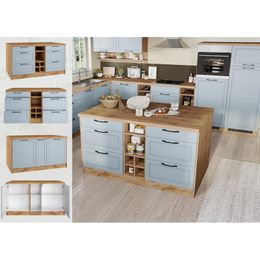 KOCHSTATION K&uuml;cheninsel &raquo;KS-Lana, Breite 153 cm&laquo; MDF-Fronten, Arbeitsplatte 38mm stark K&uuml;che: blau + Front: matt hellblau + Korpus:...