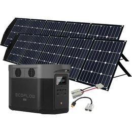 EcoFlow Solaranlage &raquo;Delta Max 2000 + 2 x 225W Offgridtec Faltbares Solarmodul&laquo; Plug and play schwarz 5-seitig aufgebaut