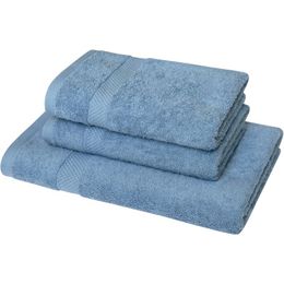 Dyckhoff Handtuch Set »Planet« Set 3 Stk. Walkfrottier 2 Handtücher (50x100cm), 1 Duschtuch (70x140cm) rauchblau Obermaterial: 100% Baumwolle