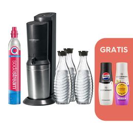 SodaStream Wassersprudler »CRYSTAL 3.0 mit 3 Glaskaraffen, 1 CO2-Zylinder und 2 Sirups« mit Quick-Connect-System titanfarben