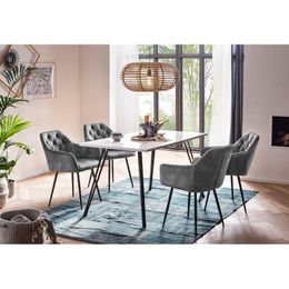 Hela Essgruppe &raquo;Jenn&laquo; 5 Stk. tlg. Tisch Hochglanz, 4 St&uuml;hle BESTSELLER, Esszimmer Gruppe grau 100% Polyester