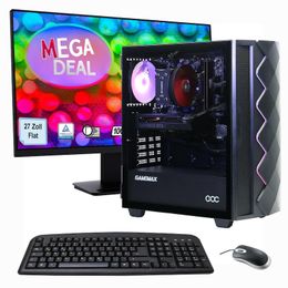 GAMEMAX PC-Komplettsystem »MegaDeal Gaming-PC-Set Diamond BK« 27 ′′ AMD Ryzen 5 32 GB RAM Windows 11 + MSI PRO MP273ADE Monitor, 69cm (27") + Maus &..