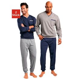 Le Jogger Pyjama Packung, 2 Stück, 4 Stk. tlg., in langer Form marine, grau-meliert 44-46 (S) 44-46 (S) Lange Pyjamas im 2er Pack