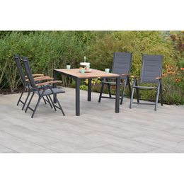 Merxx Garten-Essgruppe »»Paxos«« Set, 5-fach verstellbare Rückenlehne, gepolsterte Sitz- und Rückenfläche, 5 Stk. tlg. Tisch: LxB: 150x90 cm grau +...