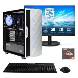 Hyrican PC-Komplettsystem »Gamemax Diamond WT SET02385« 27 ′′ AMD Ryzen 5 8 GB RAM 480 GB SSD Windows 11, inklusive 27" Monitor Philips 271V8LA weiß..