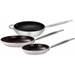 ELO Pfannen-Set »Bistro Line 3 teilig« Aluminium Set, je 1 Bratpfanne Ø 24/28 cm, 1 Wok Ø 28 cm, 3 Stk. tlg. Induktion silberfarben-schwarz