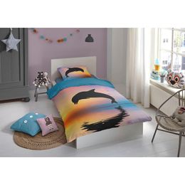 Good Morning Kinderbettwäsche »Dolphin« 2 Stk. tlg. 100% Baumwolle, 135x200, Reißverschluss, Wendeoptik, Kind, Delfin multi/petrol Obermaterial:...