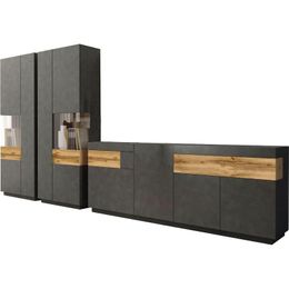 Inosign Wohnwand »SILKE« Set, 3 Stk. tlg. anthrazit Matera/votaneichefarben Set besteht aus 2 Vitrinen und 1 Sideboard, ideal für eine organisierte...