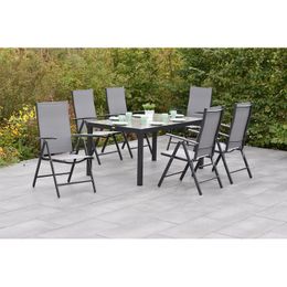 Merxx Garten-Essgruppe »»Amalfi«« Set, 5-fach verstellbare Rückenlehne, 7 Stk. tlg. Tisch: LxB: 150x90 cm grau + grau + graphit
