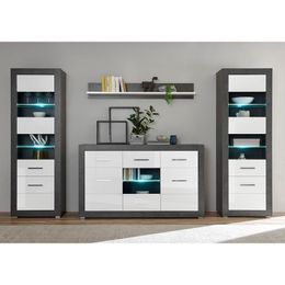 Inosign Wohnwand »Etero« Set, 4 Stk. tlg. Dark Concret/Weiß MDF Hochglanz, Applikation Dark Concret Set besteht aus 2 Vitrinen, 1 Sideboard und 1...
