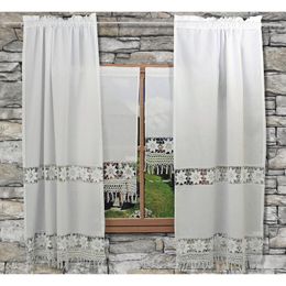 HOSSNER - ART OF HOME DECO Gardine &raquo;Zugspitze&laquo; Stangendurchzug 1 Stk. tlg. H&auml;kelspitze - ECHTE HANDARBEIT wei&szlig; Obermaterial: 100% Baumwolle 180 cm