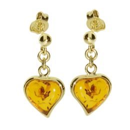 OSTSEE-SCHMUCK Paar Ohrh&auml;nger &raquo;Ohrh&auml;nger Herz Ohrh&auml;nger Herz&laquo; 24 x 11 mm Sch&ouml;ne Herzohrstecker mit 11x10 mm gro&szlig;en Bernsteinen