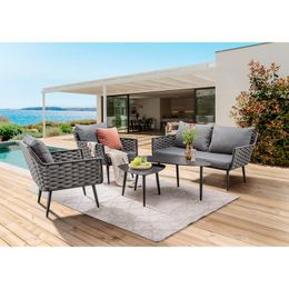 Destiny Gartenlounge-Set »RAVENNA« 1x 2er Sofa, 2x Sessel, 2x Tisch, inkl. Auflagen, 12 Stk. tlg. Aluminium, Olefin-Rope anthrazit + Obermaterial:...