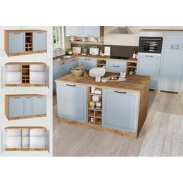 KOCHSTATION K&uuml;cheninsel &raquo;KS-Lana, Breite 153 cm&laquo; MDF-Fronten, Arbeitsplatte 38mm stark K&uuml;che: blau + Front: matt hellblau + Korpus:...