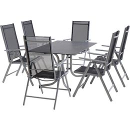 siena GARDEN Garten-Essgruppe »Saturn / Sola« Set, 7 Stk. tlg. bestehend aus 6 Sesseln und 1 Tisch silber, dark stone +