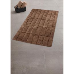 Kleine Wolke Badematte &raquo;Tiles&laquo; H&ouml;he 13 mm rutschhemmend beschichtet fu&szlig;bodenheizungsgeeignet Badteppich, Uni Farben, Hoch-Tief Effekt orange Baumwolle