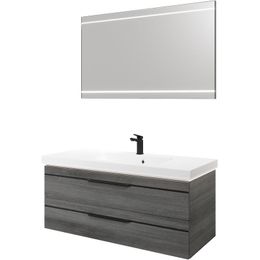 SAPHIR Badmöbel-Set »Balto 2-teilig Mineralmarmor-Waschtisch mit LED-Spiegel, 123 cm breit« 2 Stk. tlg. Waschplatz mit 2 Schubladen, Badschrank...