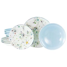 Creatable Teller-Set »Candy Drops, Tellerset 12-tlg.« Unregelmäßige bunte Punkte, Gute Laune Geschirr, Frisch, Freundlich hellblau, bunt