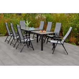Merxx Garten-Essgruppe »Florenz« 9 Stk. tlg. 8 Klappsessel, 5-fach verstellbar, Ausziehtisch grau + grau + grafit