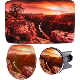 Sanilo Badaccessoire-Set »Grand Canyon« bestehend aus WC-Sitz, Badteppich und Waschbeckenstöpsel braun-orange