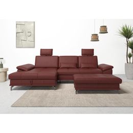 Places of Style Ecksofa »Costello L-Form, B: 301 cm mit Sitztiefen-, Armteilverstellung &« 3 Nierenkissen, optional Bettfunktion & Bettkasten merlot
