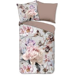 Descanso Wendebettwäsche »Colinda« 3 Stk. tlg. Satin, Reißverschluss, Paspel, Biese, Wendeoptik, Luxe, Blumen, grau Greige Obermaterial: 100%...