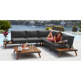 Merxx Gartenlounge-Set »Athen« 1x Eckbank, 1x Tisch 95x95 cm, inkl. Sitz- und Rückenkissen, 15 Stk. tlg. Aluminiumgestell mit Akazienholz, FSC...