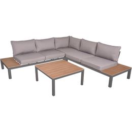 Garden Pleasure Gartenlounge-Set »»VALENTINA«« 4 Stk. tlg. 1 Sofa, Tisch LxB: 80x39 cm grau, hellbraun, anthrazit + Kissenbezug: 100% Polyester