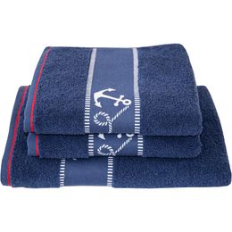 Dyckhoff Handtuch Set »Maritim, Voyage« Set 3 Stk. Frottier 2 Handtücher (50x100cm), 1 Duschtuch (70x140cm) navy Obermaterial: 100% Baumwolle