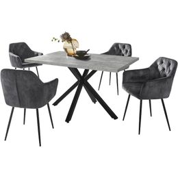 Hela Essgruppe »CLEO Tischgruppe Bestseller« Set, 1 Tisch / 4 Stühle, 5 Stk. tlg. Schalenstühle Tisch Wohnzimmer Esszimmer Betonoptik/Vintage...