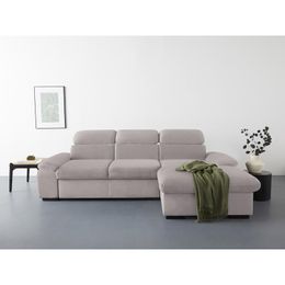 COTTA Ecksofa &raquo;Lola L-Form mit Kopfteilfunktion & Hocker&laquo; wahlweise mit Bettfunktion, Bettkasten & Armteilverstellung grau 100% Polyester